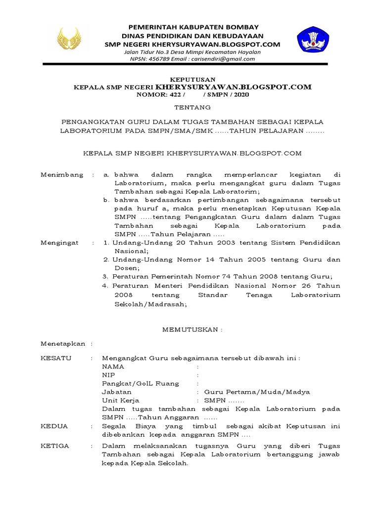 SK Kepala Laboratorium Terbaru | PDF