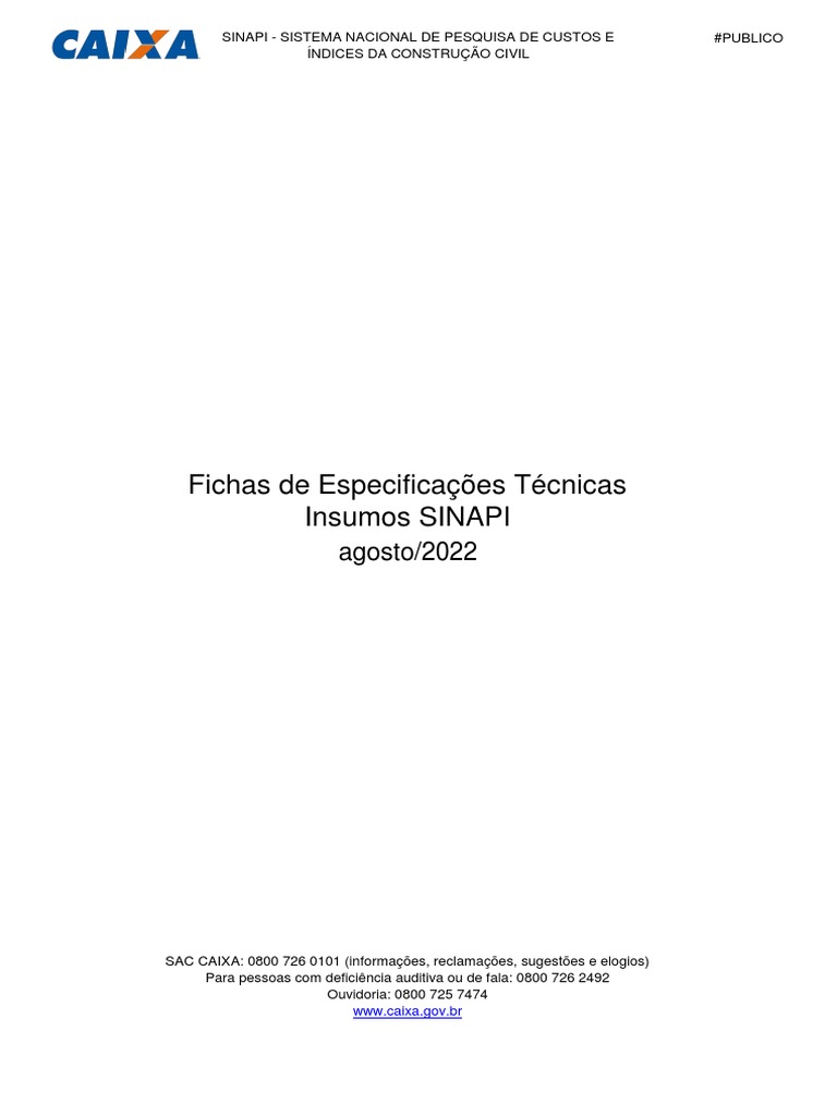 SINAPI Ref Ficha Tecnica de Insumos 7e82022 Unico | PDF