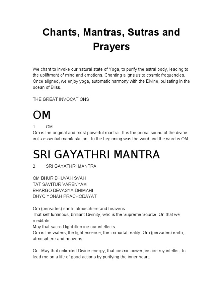 Chants, Mantras, Sutras and Prayers | PDF | Yoga Sutras Of Patanjali | Yoga
