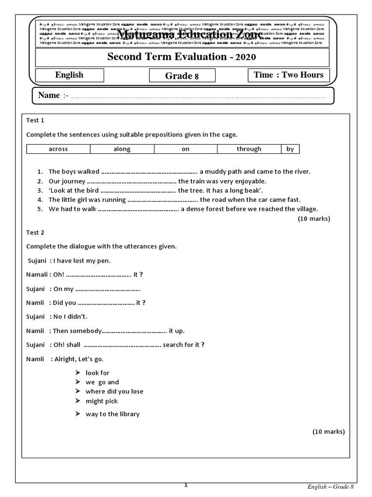 Grade 8 English Paper | PDF