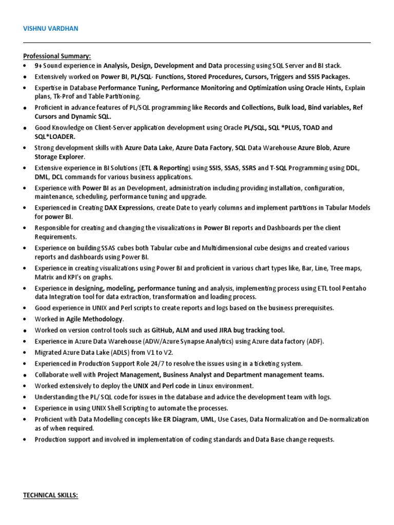 Professional Summary:: Vishnu Vardhan | PDF | Microsoft Sql Server | Pl/Sql