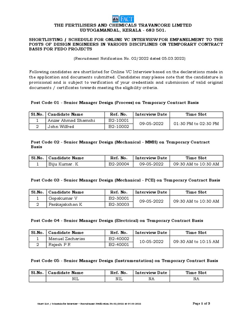 Interview Schedule for Design Engineers | PDF