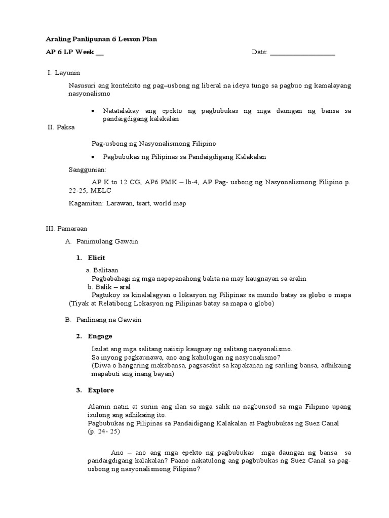 AP 6 Lesson Plan - Pagbubukas NG Pilipinas Sa Kalakalang Pandaigdig | PDF