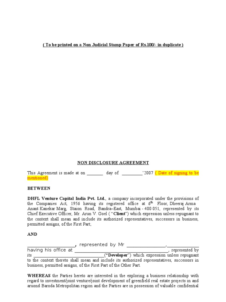 NDA - Formate | PDF | Confidentiality | Non Disclosure Agreement