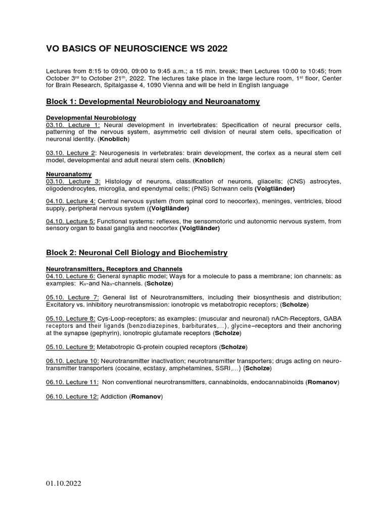 VO Basics of Neuroscience WS 22 | PDF | Neuron | Nervous System