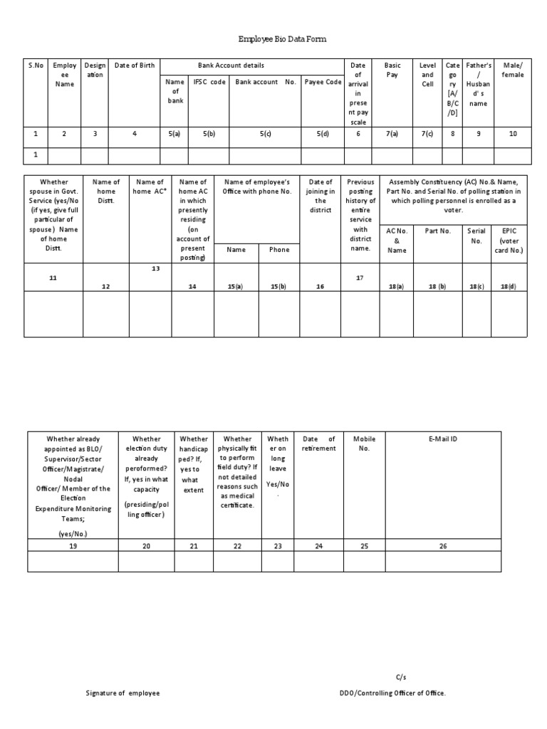 EMPLOYEE BIO DATA FORM! (s1) | PDF