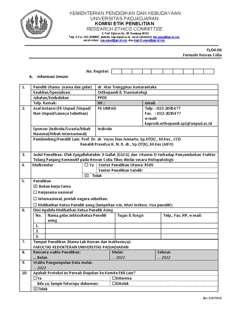 Form Etik Hewan | PDF