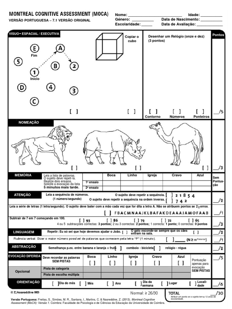 MoCA Test Portuguese | PDF