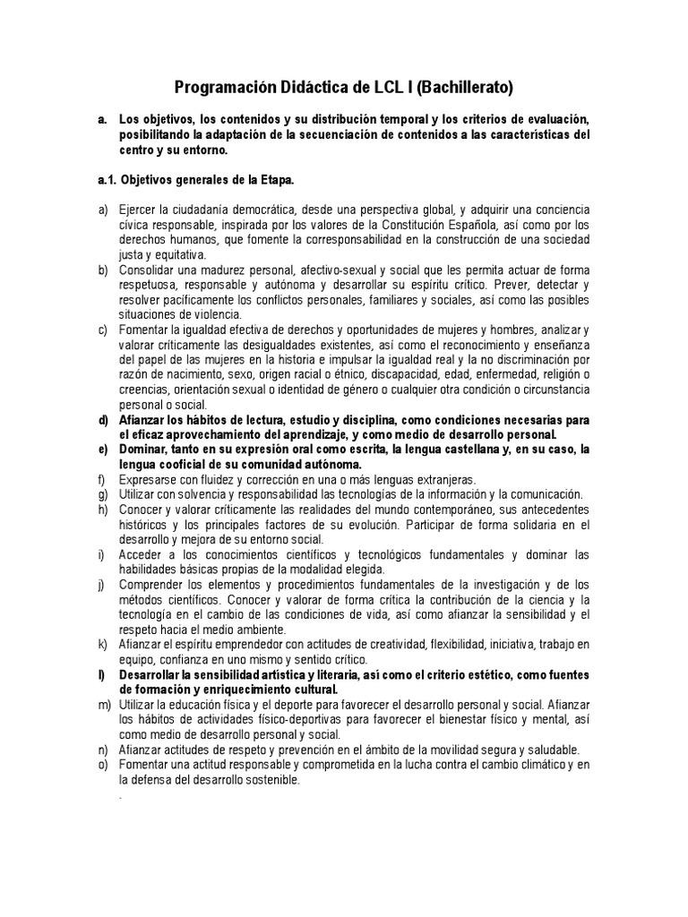 Programación Didáctica LCL I.Bachillerato | PDF | Evaluación | Comunicación