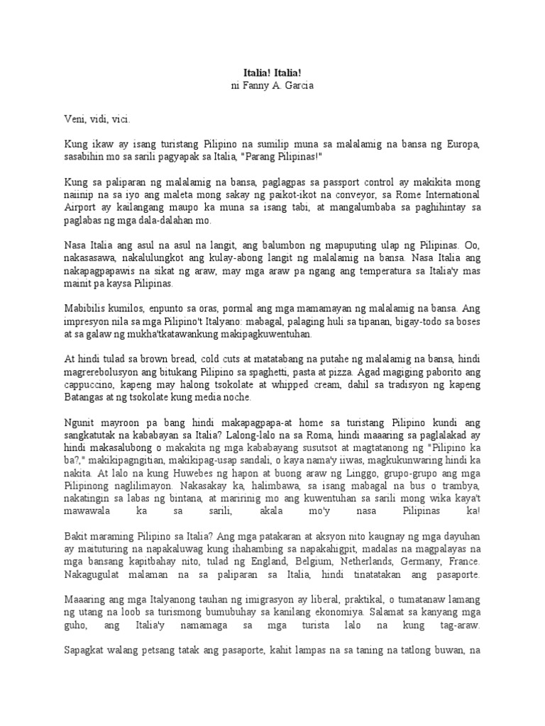 Italia! Italia! GE3 Final Exam | PDF