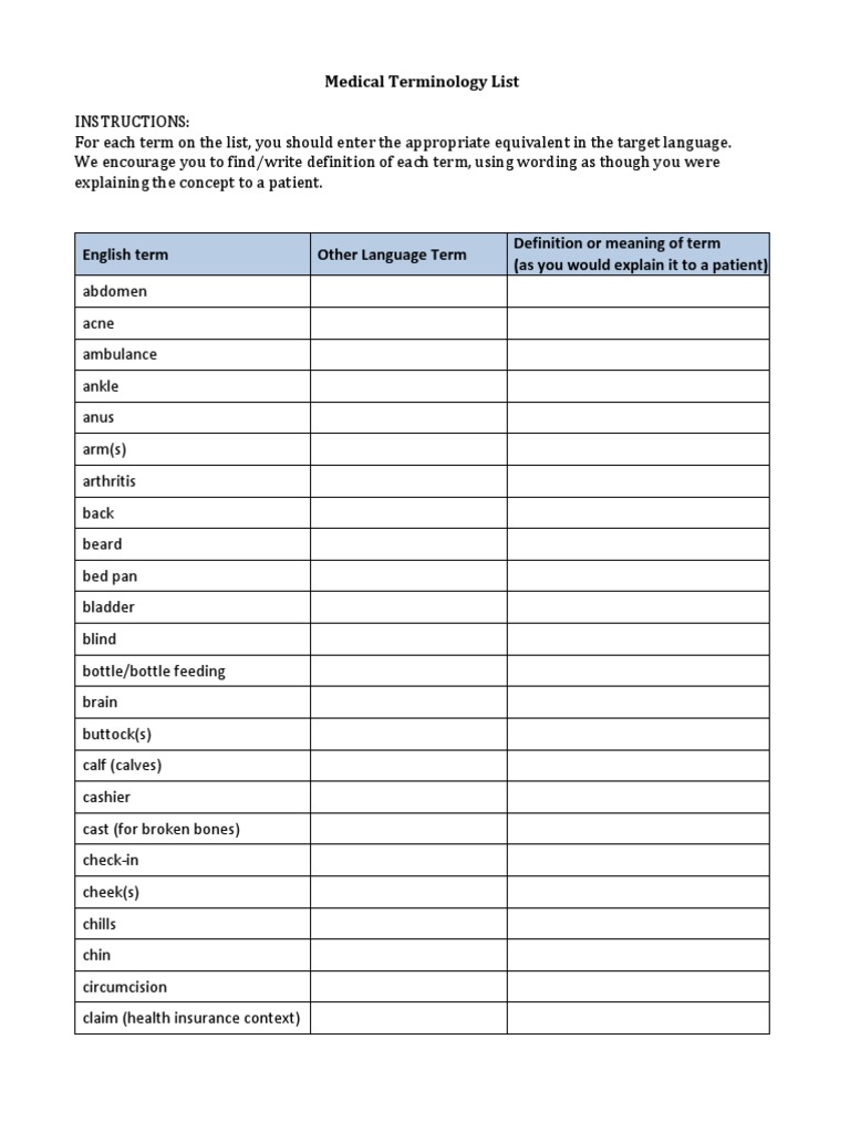 Medical Terminology Definitions List | PDF | Health Sciences | Health Care