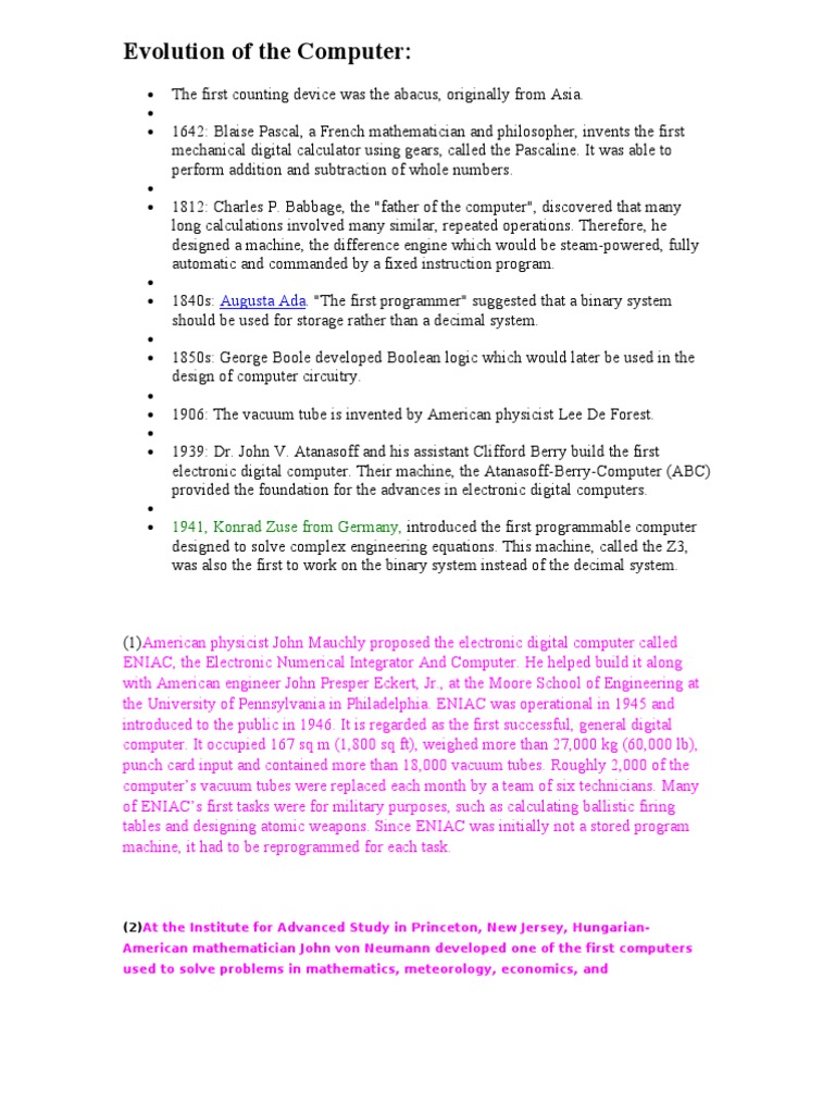 Evolution of The Computer:: Augusta Ada | PDF | Microprocessor ...