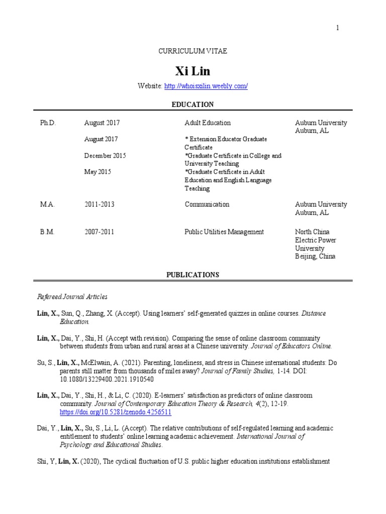 Xi - Lin - CV 7 11 Eportflio | PDF | Educational Technology | Learning