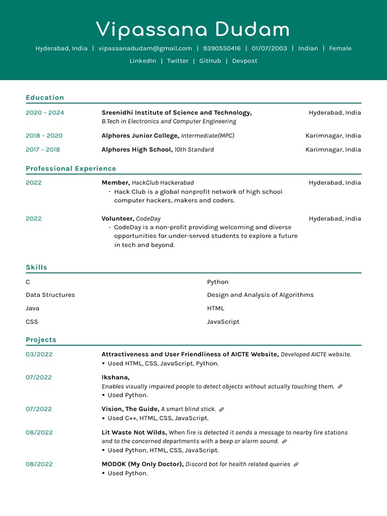 Vipassana Dudam Resume 29 08 2022 21 16 30 Pdf Computing Computer Science 0587