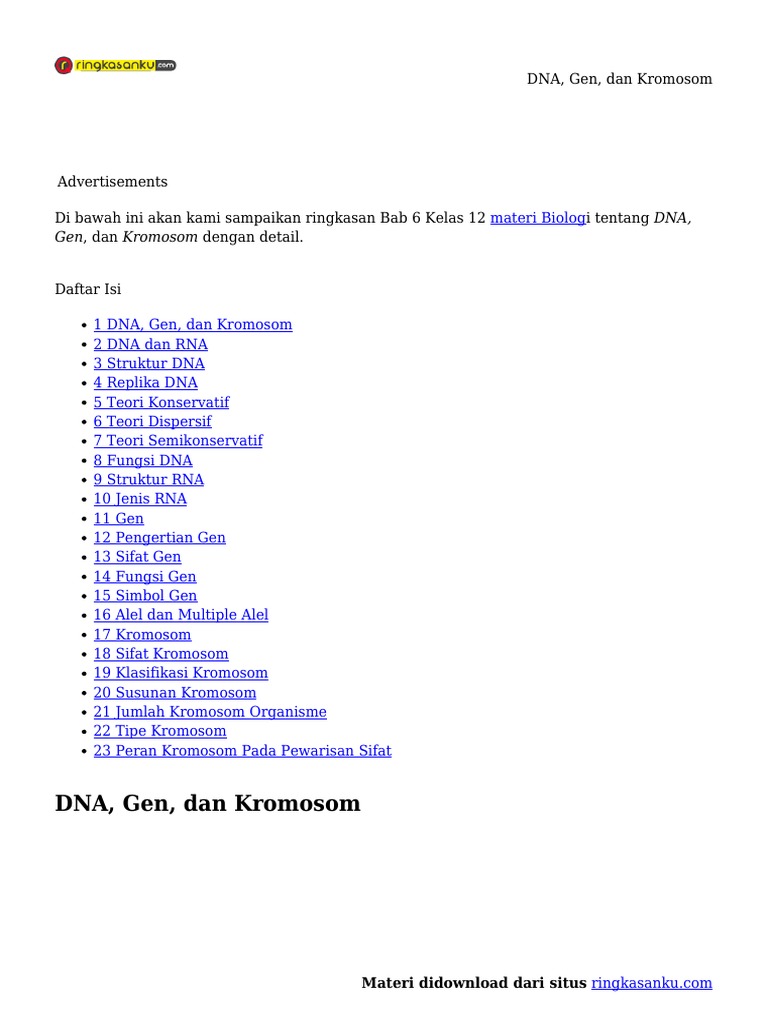 DNA, Gen, Dan Kromosom | PDF