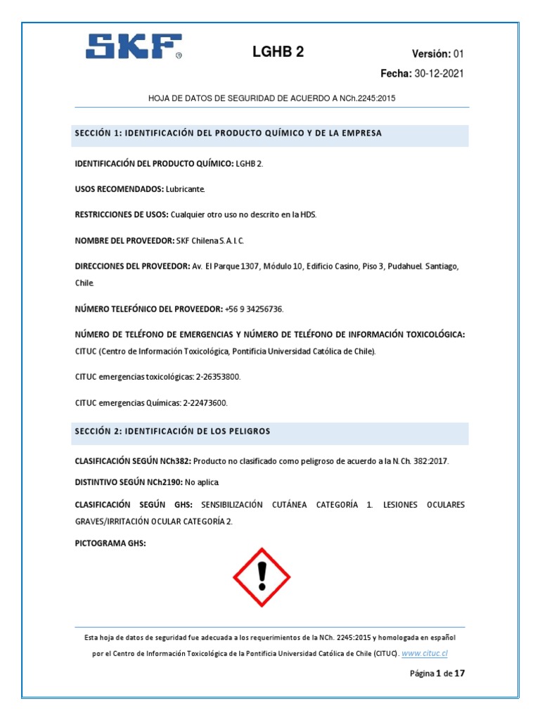 Lubricante SKF LGHB 2 Hoja de Datos de Seguridad | PDF | Dióxido de carbono | Agua