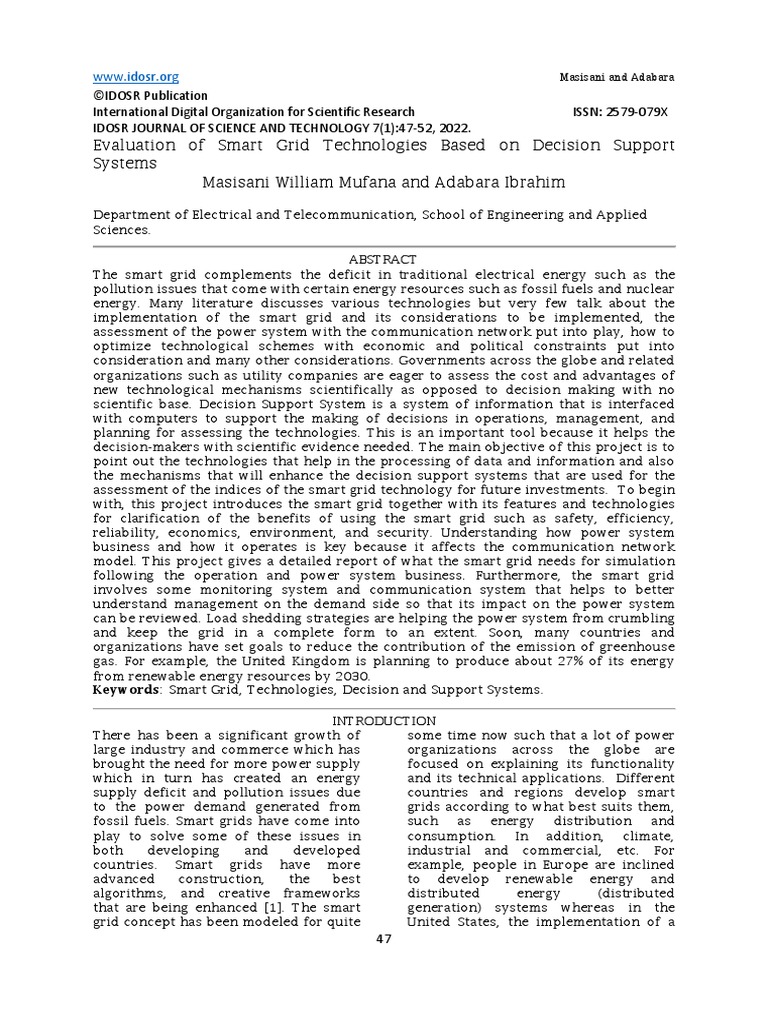 Evaluation of Smart Grid Technologies Based On Decision Support System ...