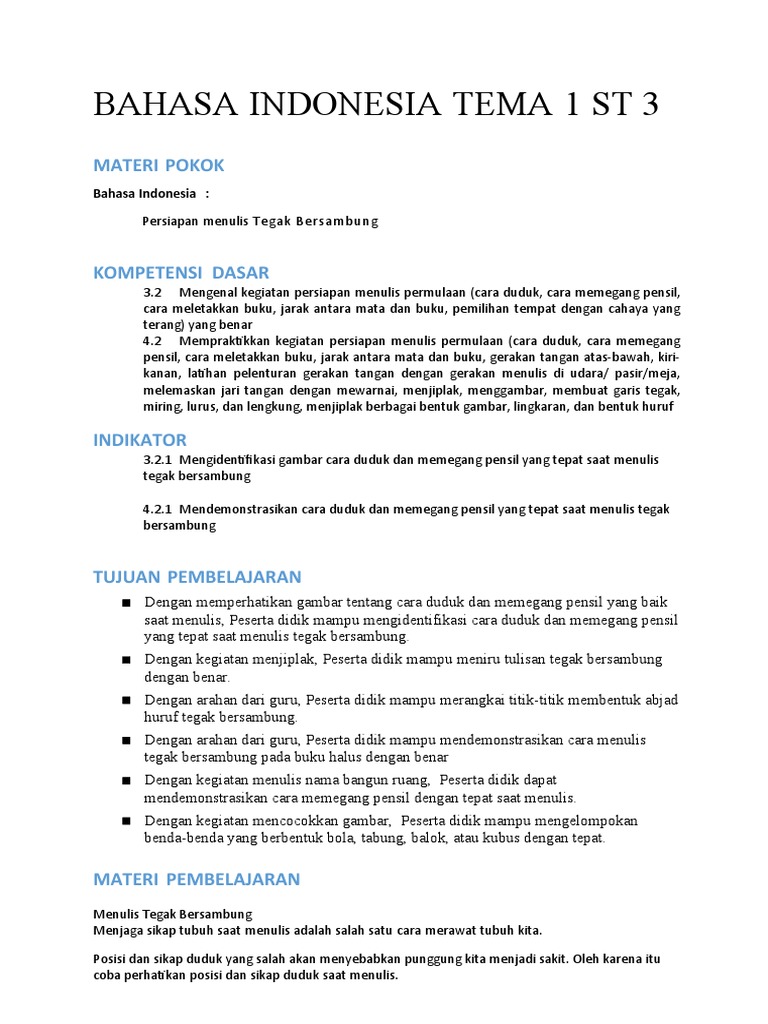 Bahasa Indonesia Tema 1 ST 3 | PDF
