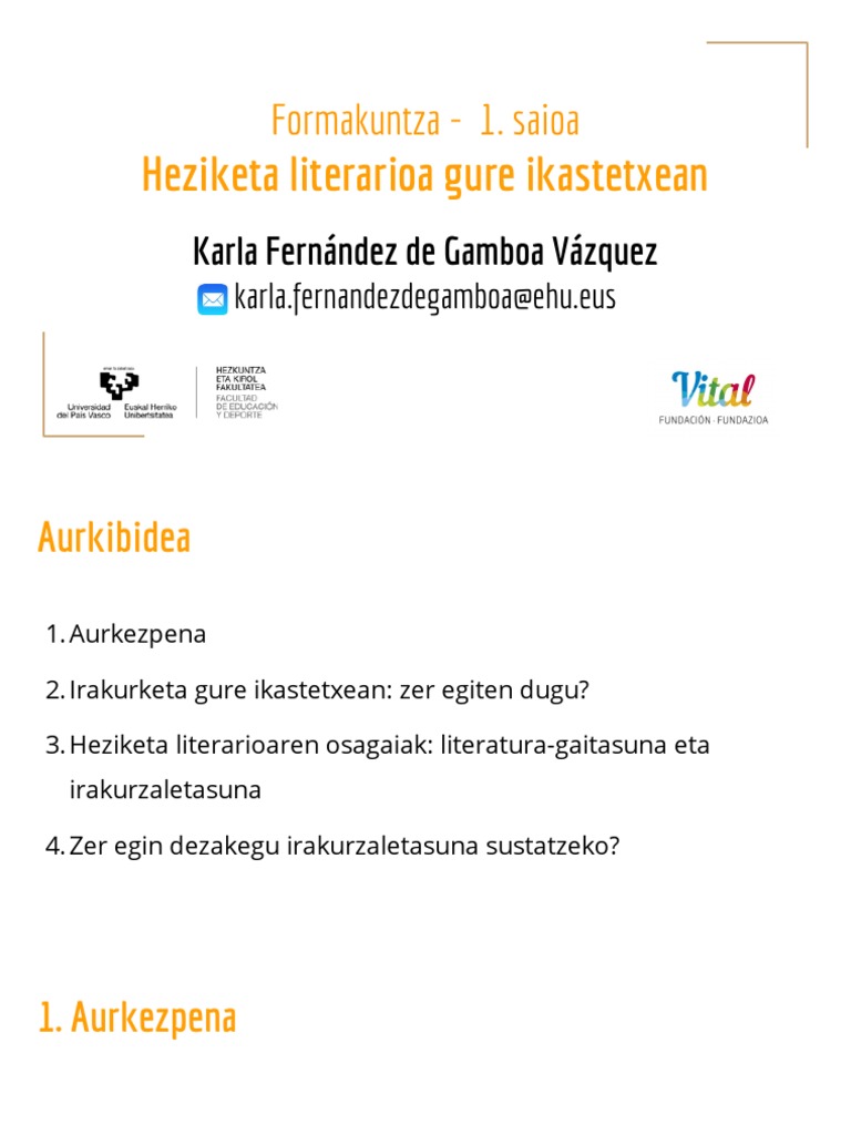 Heziketa Literarioa (Formakuntza 1. Saioa) | PDF
