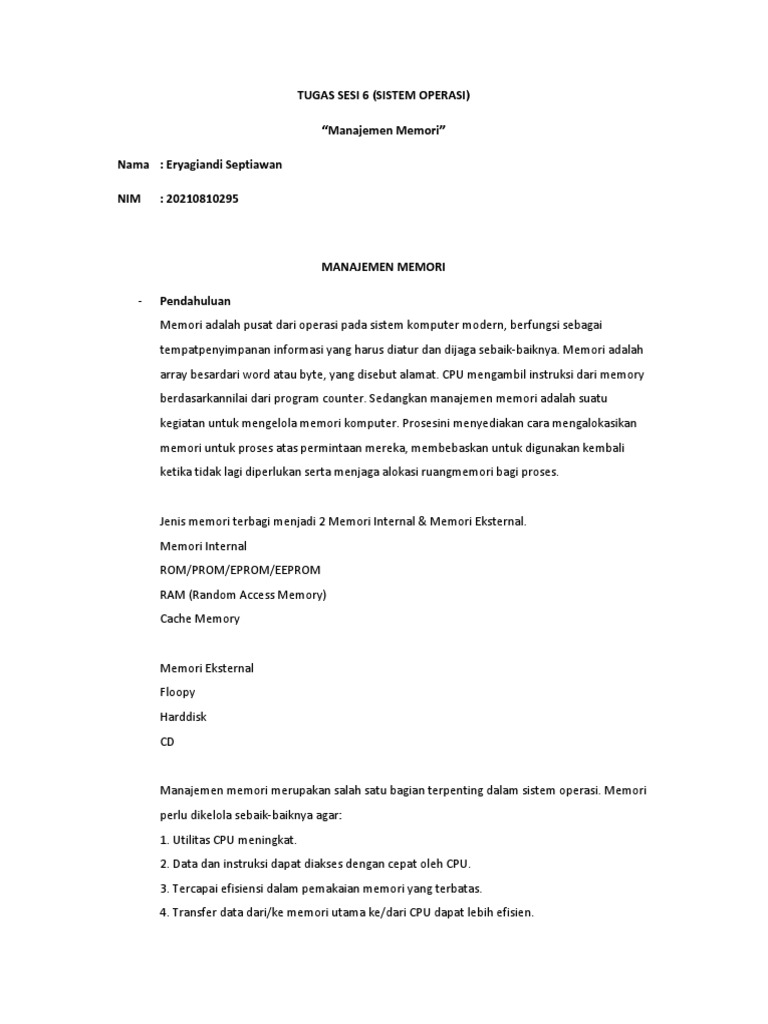 Eryagiandi Septiawan - 20210801295 - Tugas 6 - Sistem Operasi | PDF