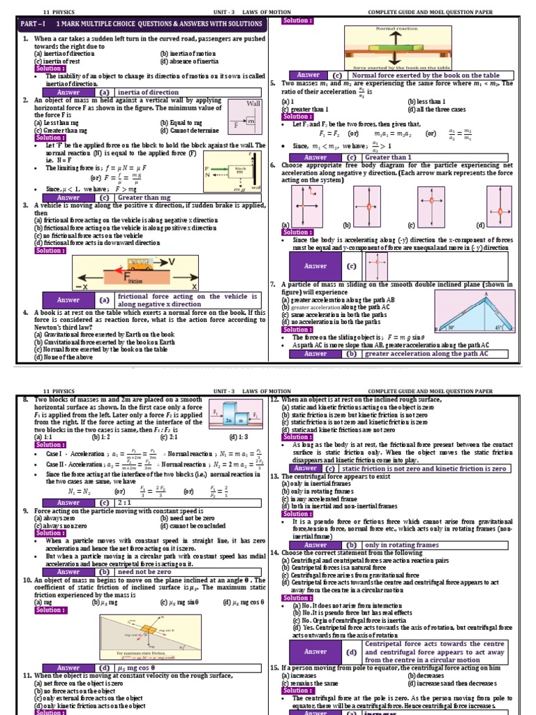 G11 Phy CH-3 Study Material | PDF | Force | Friction