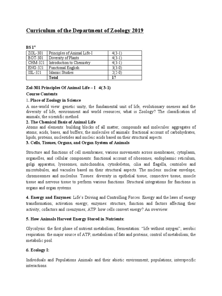 Zoology Curriculum Overview 2019 | PDF