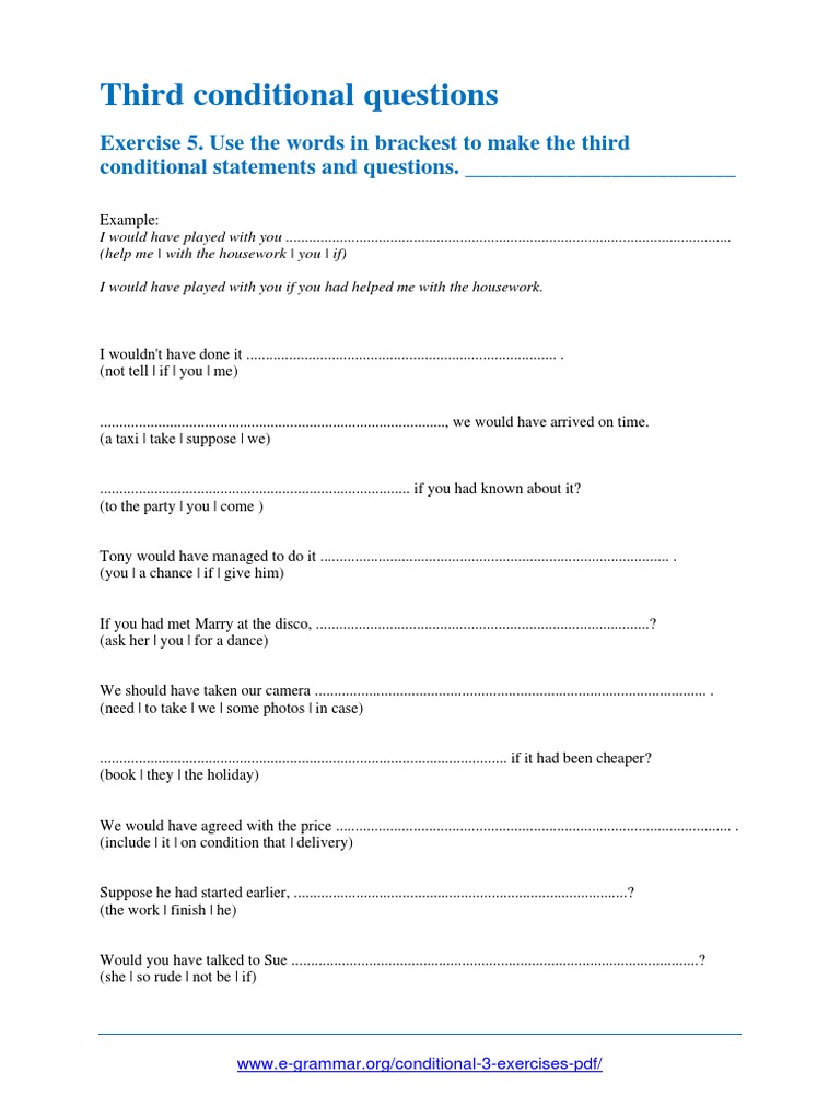 Third Conditional Exercise 5 | PDF