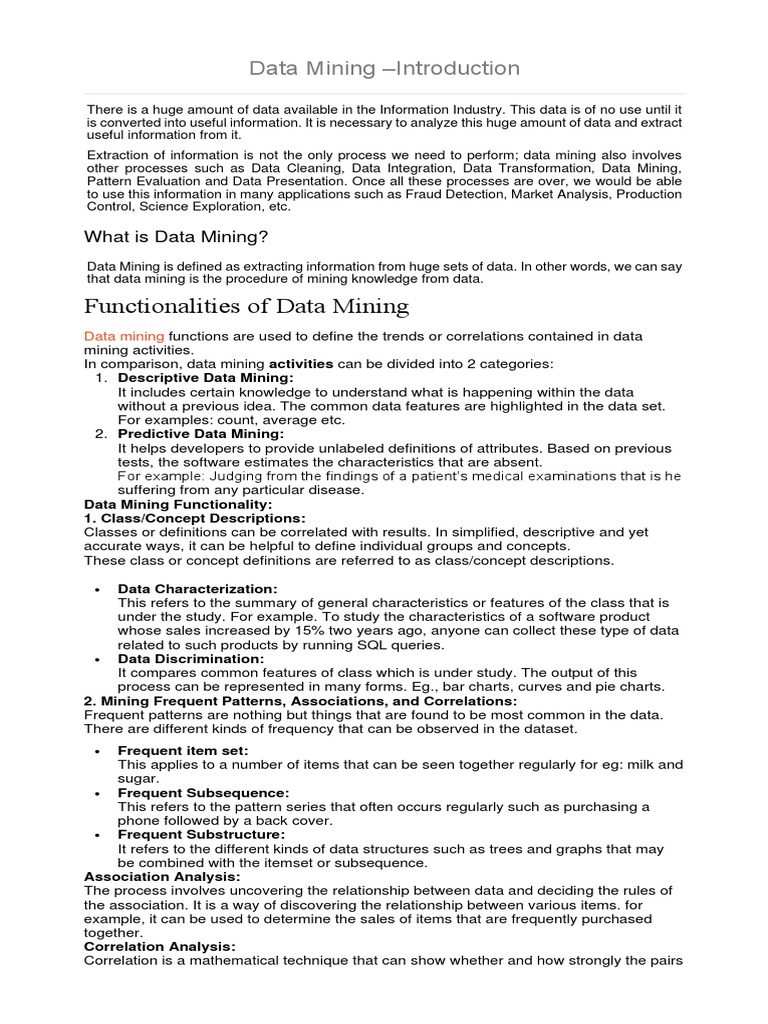 Data Mining Notes1 Pdf Statistical Classification Data Mining 