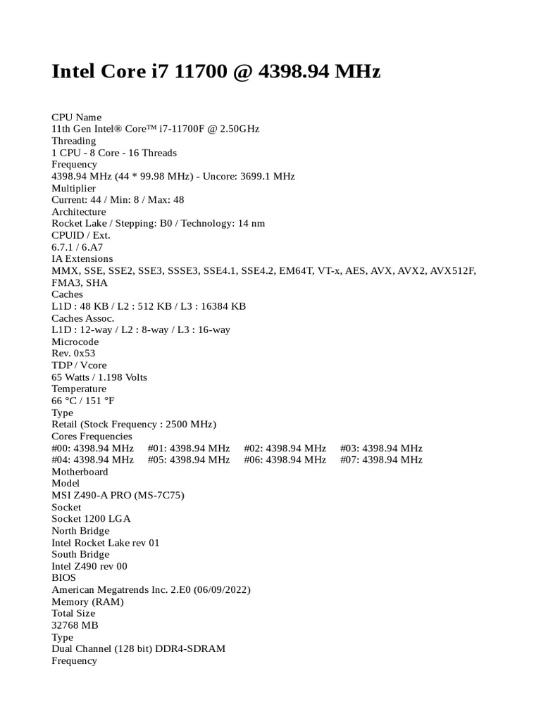 Intel Core I7 11700 at 4398.94 MHZ | PDF