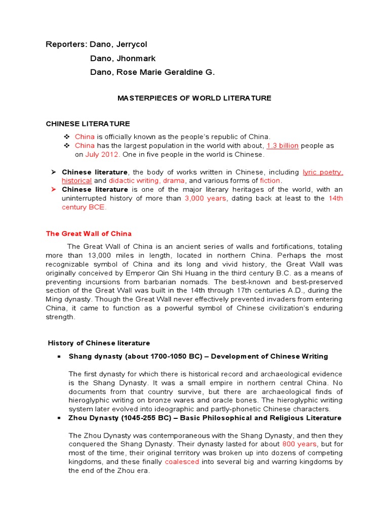 An Overview of Chinese Literature Through the Dynasties | PDF | Chinese ...