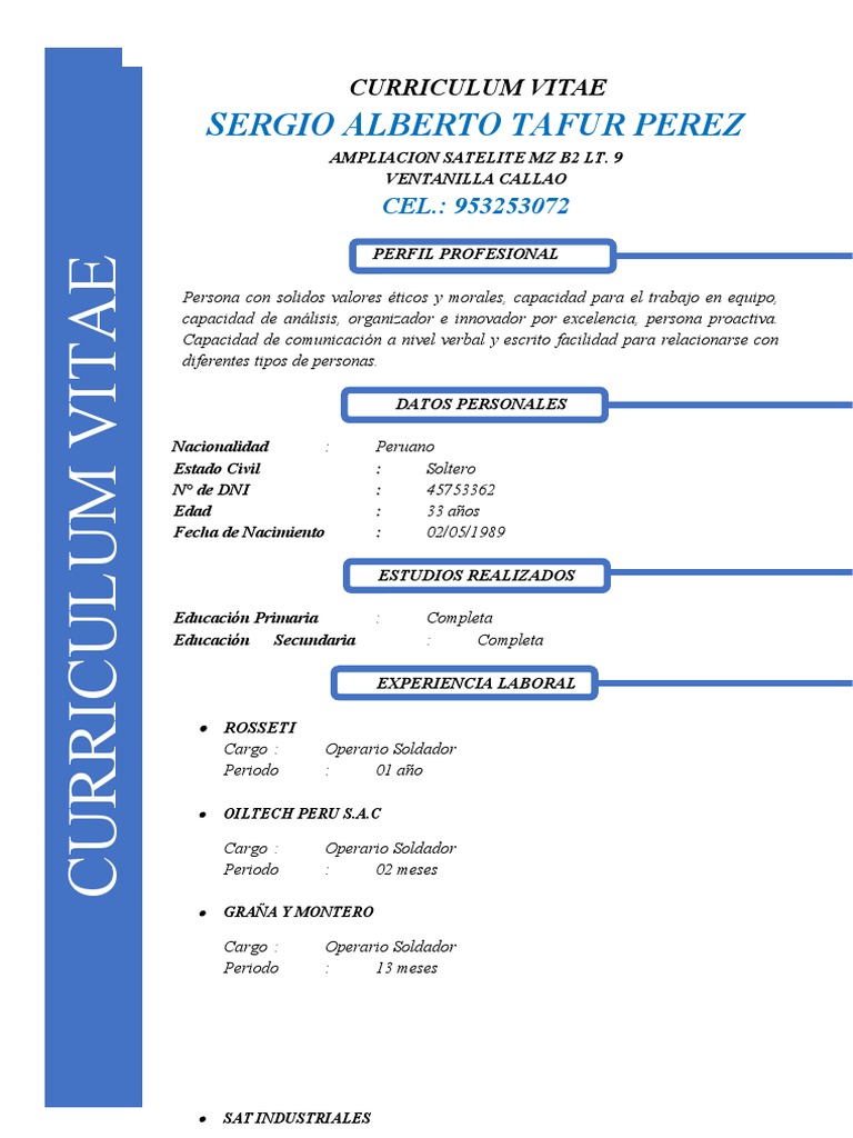 Cv. Sergio Tafur Perez | PDF