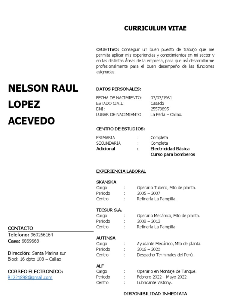 CV NELSON RAUL LOPEZ ACEVEDO | PDF
