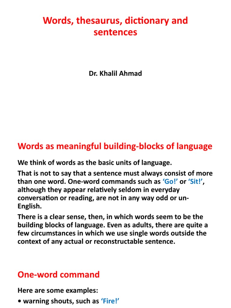 Words, Sentences and Dictionaries | PDF | Word | Lexicon
