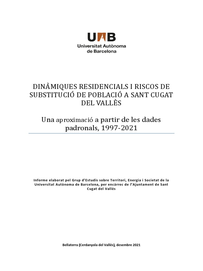 Anàlisi Del Padró de Sant Cugat (1997-2021) | PDF