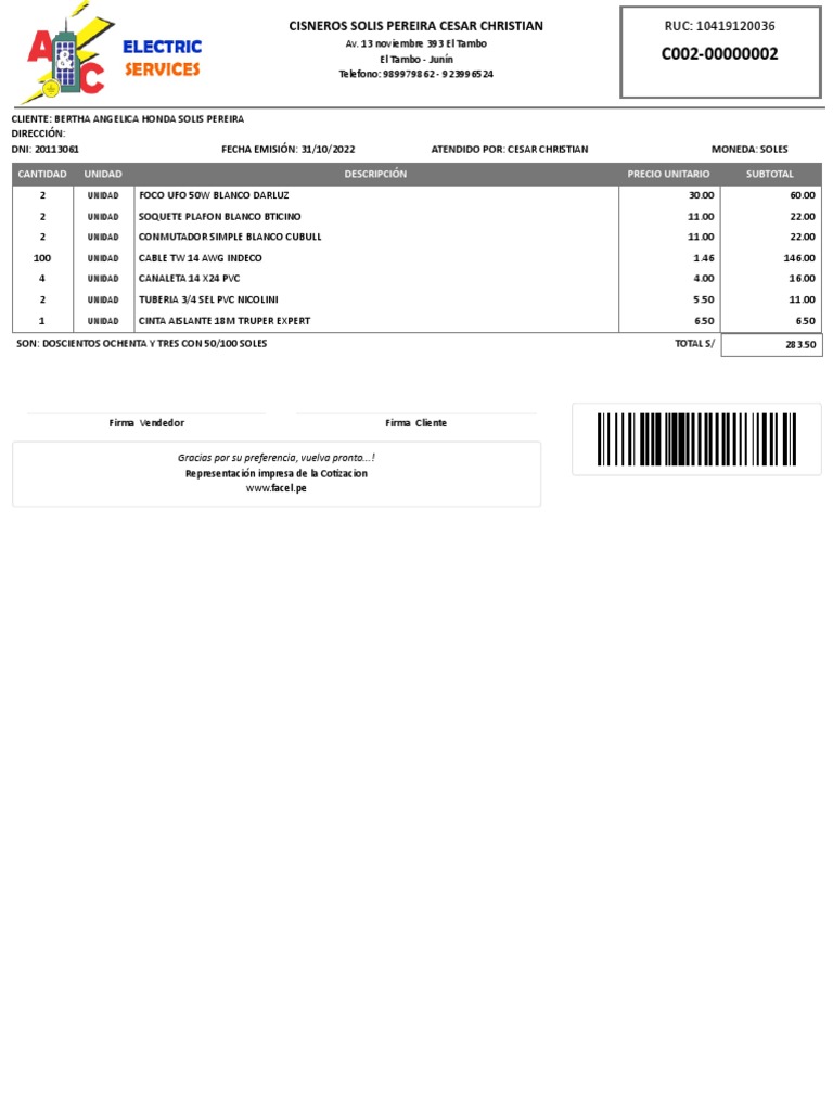 Cotizacion No C002-00000002 | PDF