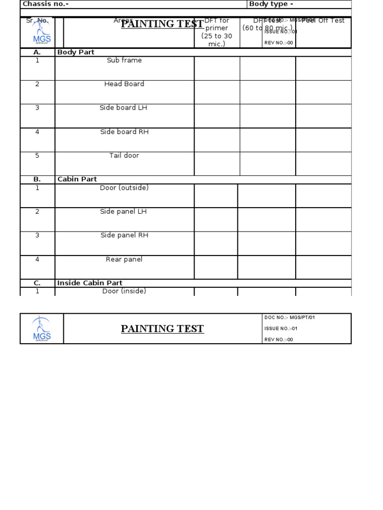 Painting Test Document MGS/PT/01 | PDF | Technology & Engineering