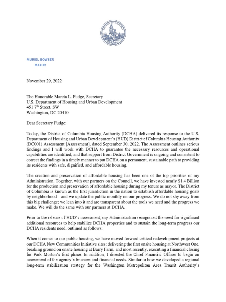 MMB Letter To Secretary Fudge Re DCHA 11-29-22 | Download Free PDF ...