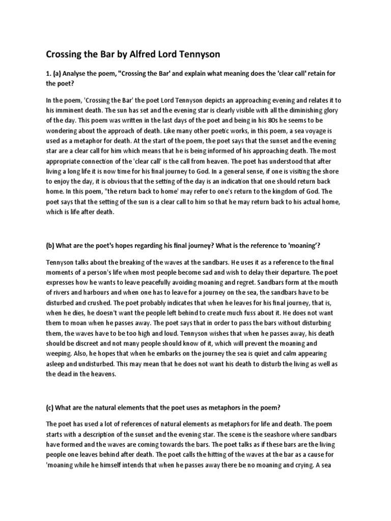 Crossing The Bar by Alfred Lord Tennyson | PDF | Soul | Heaven