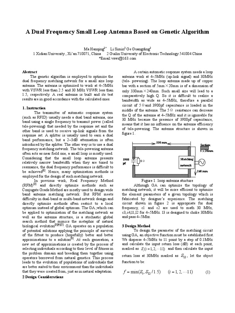 A Dual Frequency Small Loop Antenna Based On Genetic Algorithm Pdf