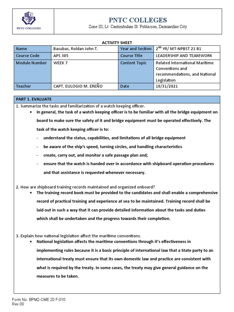 APS 305 Activity Sheet WK7 | PDF