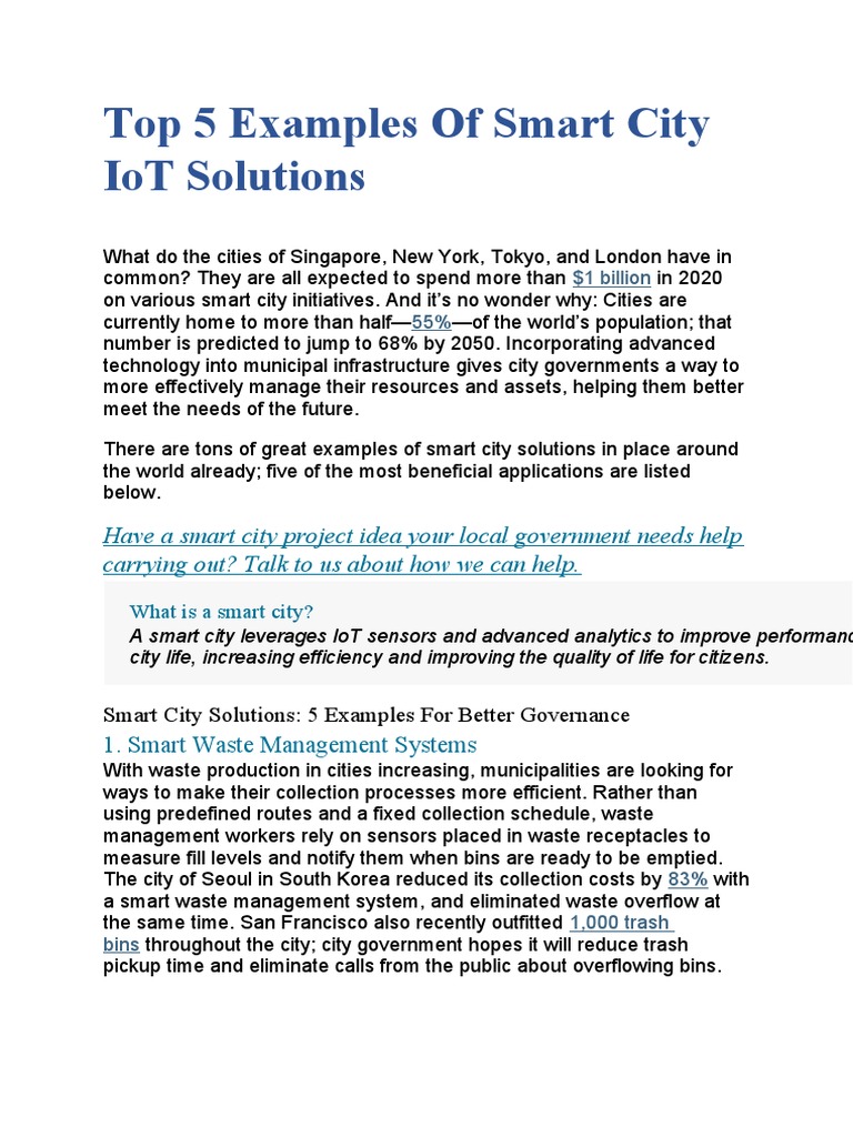 Top 5 Examples of Smart City IoT Solutions | PDF | Internet Of Things ...