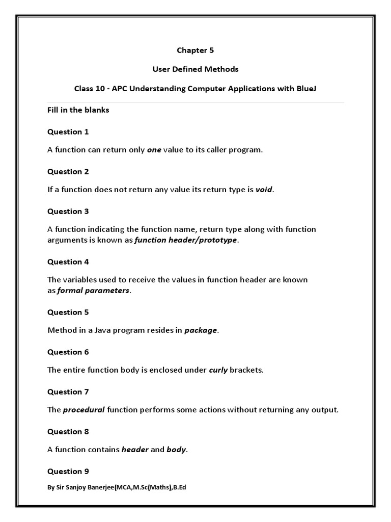 Class X Methods Pdf Parameter Computer Programming Subroutine