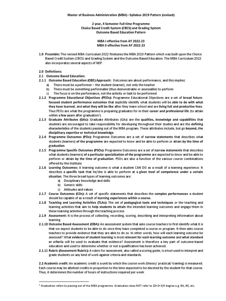 MBA 2019 Pattern Syllabus - Revised - 10112022 | PDF