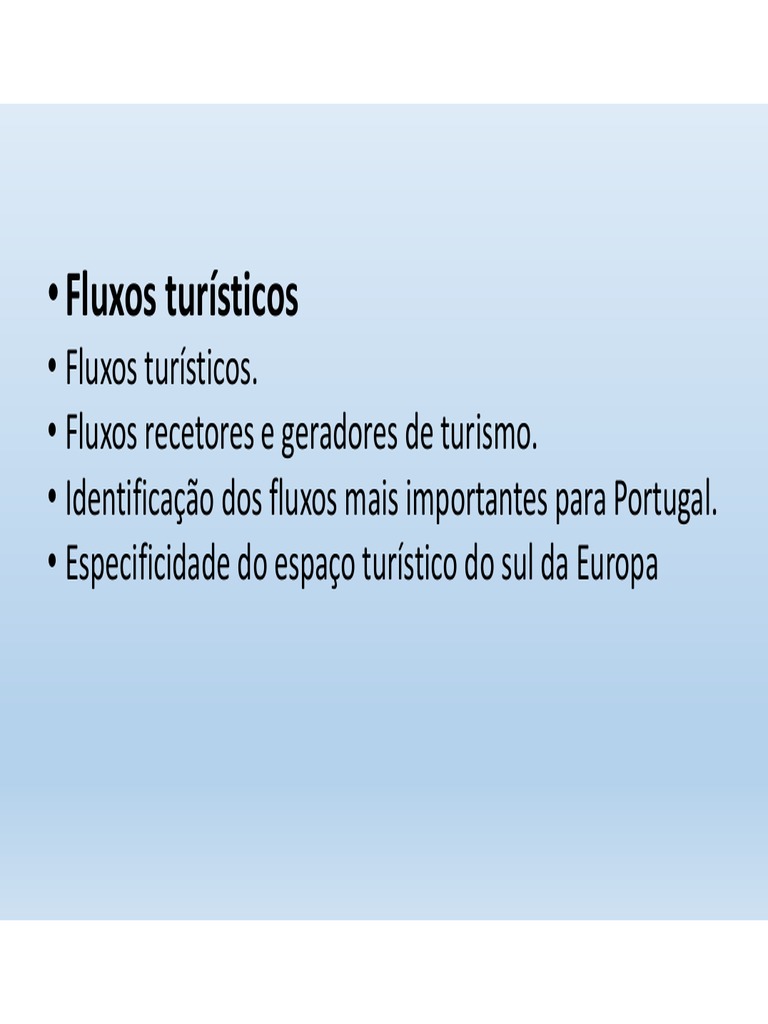 Geo Turismo Tema4 Fluxos Turisticos | PDF | Turismo | Portugal