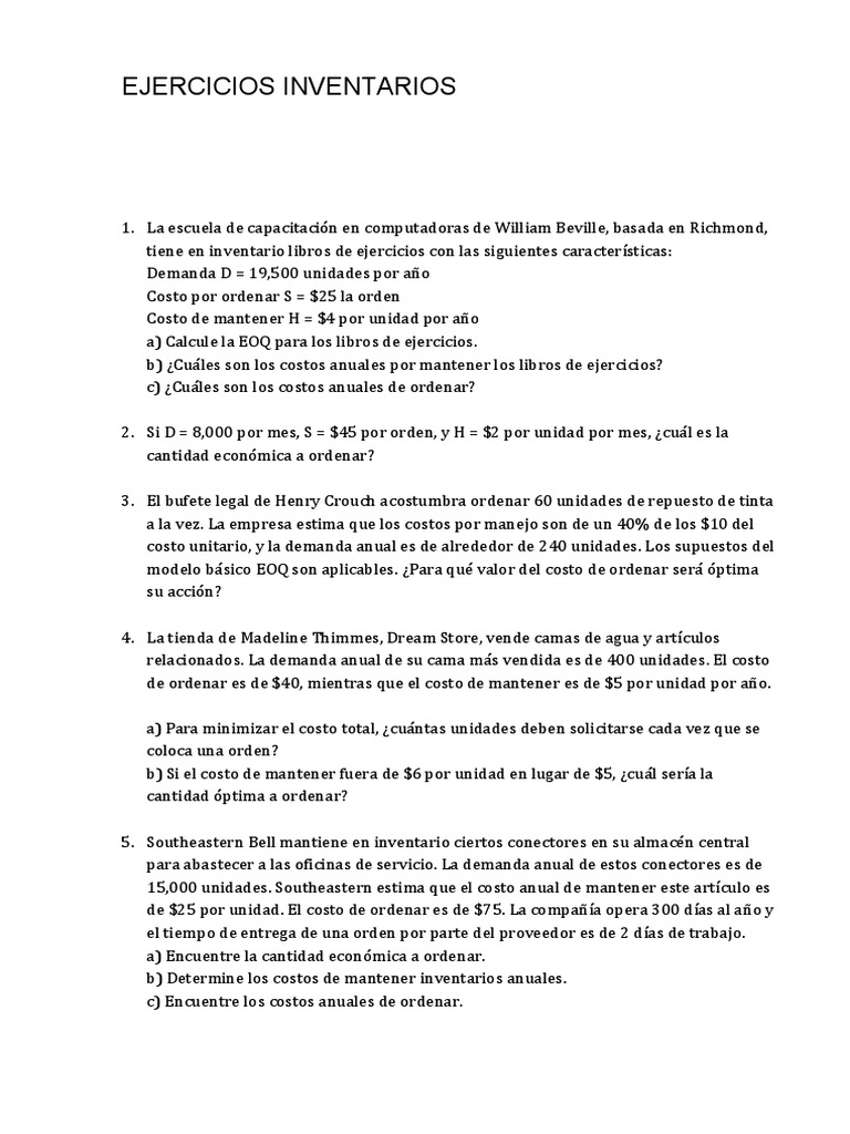 Gestión de Inventarios_Problemas Propuestos | PDF | Inventario ...