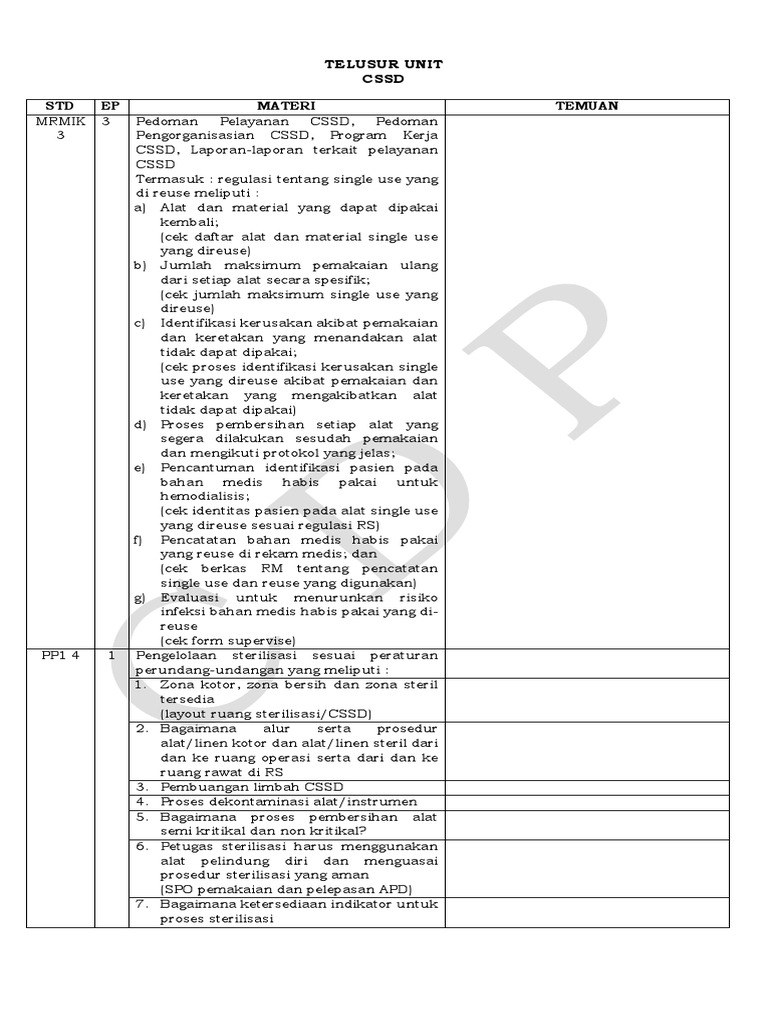 Telusur Unit CSSD | PDF