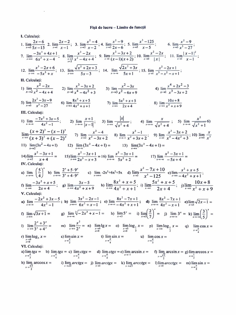 Fisa de Lucru - Limite de Functii | PDF | Trigonometry | Special Functions