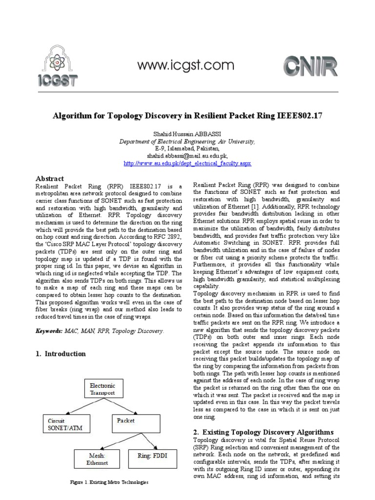 Algorithm For Topology Discovery in Resilient Packet Ring IEEE802.17 | PDF | Network Topology ...