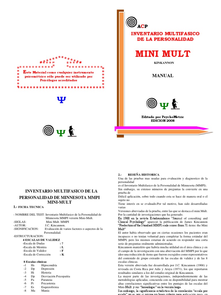Manual del Test Mini Mult MMPI | PDF | Depresión (estado de ánimo) | Manía