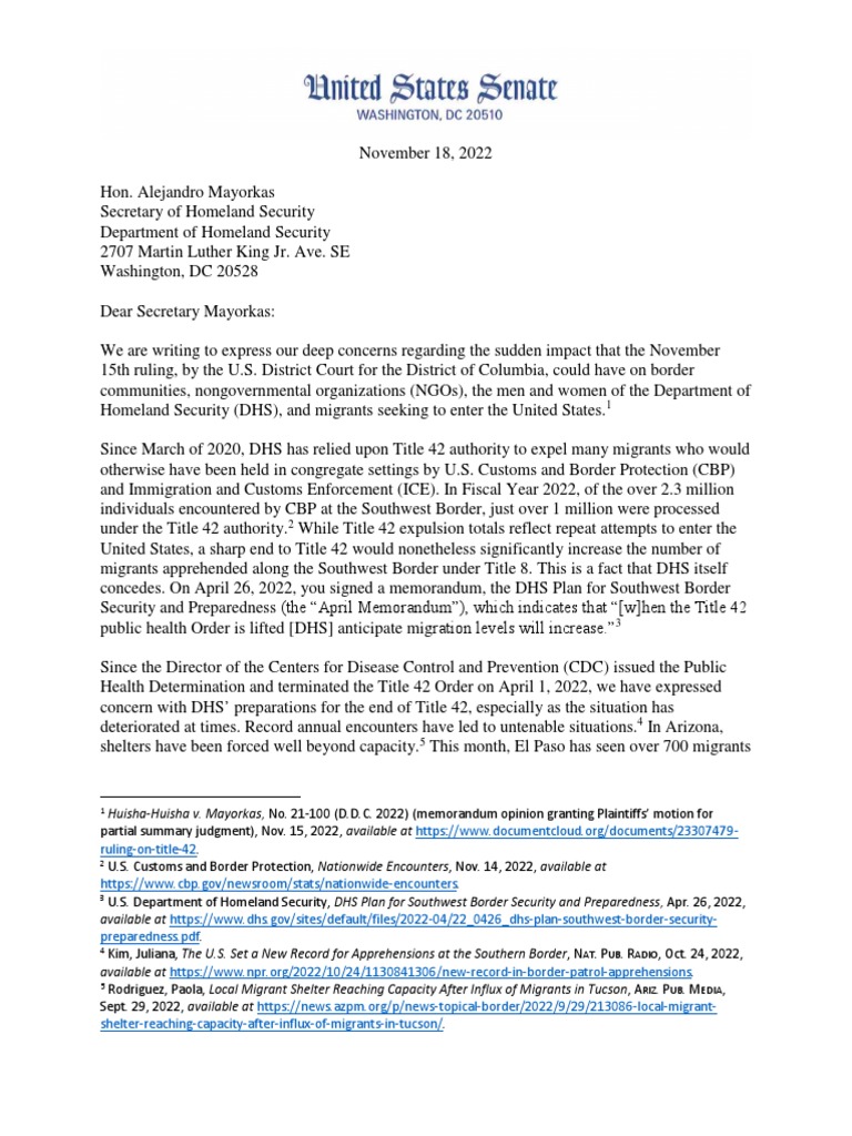 Letter To Mayorkas | PDF | United States Department Of Homeland ...